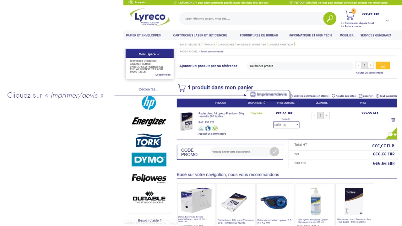 WEBSHOP - Commande et Panier de commande - Editer un devis – Lyreco